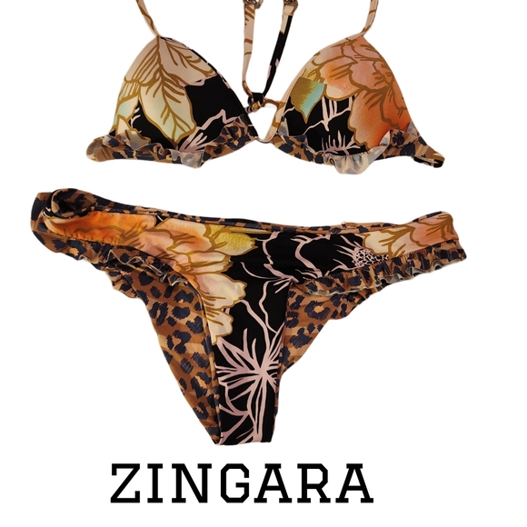 zingara | Swim | Zingara Reversible Animal Print Floral Bikini Set Small Medium | Poshmark